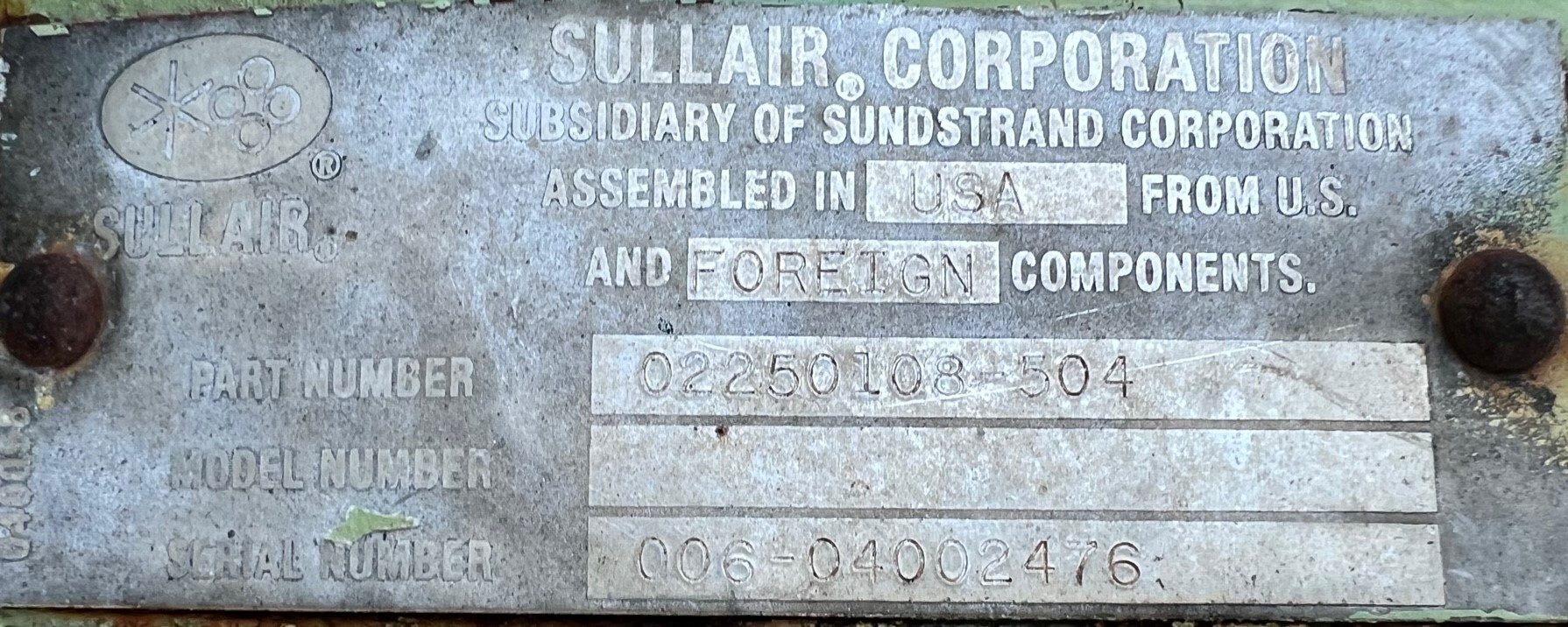 Used Sullair 1350/350 Air Compressor End 1350 006-04002476