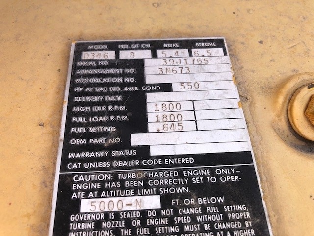 Used Caterpillar D346 Diesel Engine 39J1765