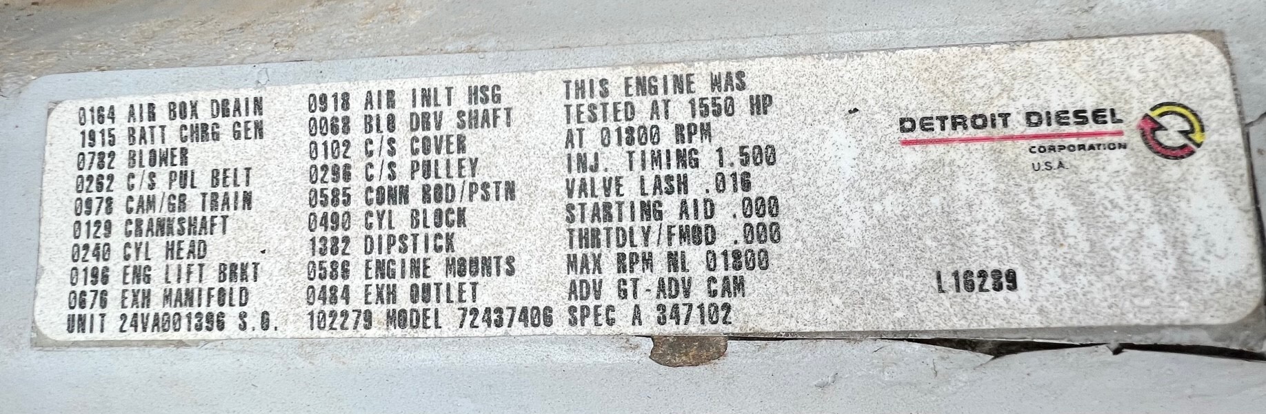 Low hours Detroit Diesel 24V71TT Diesel Engine 24VA001396