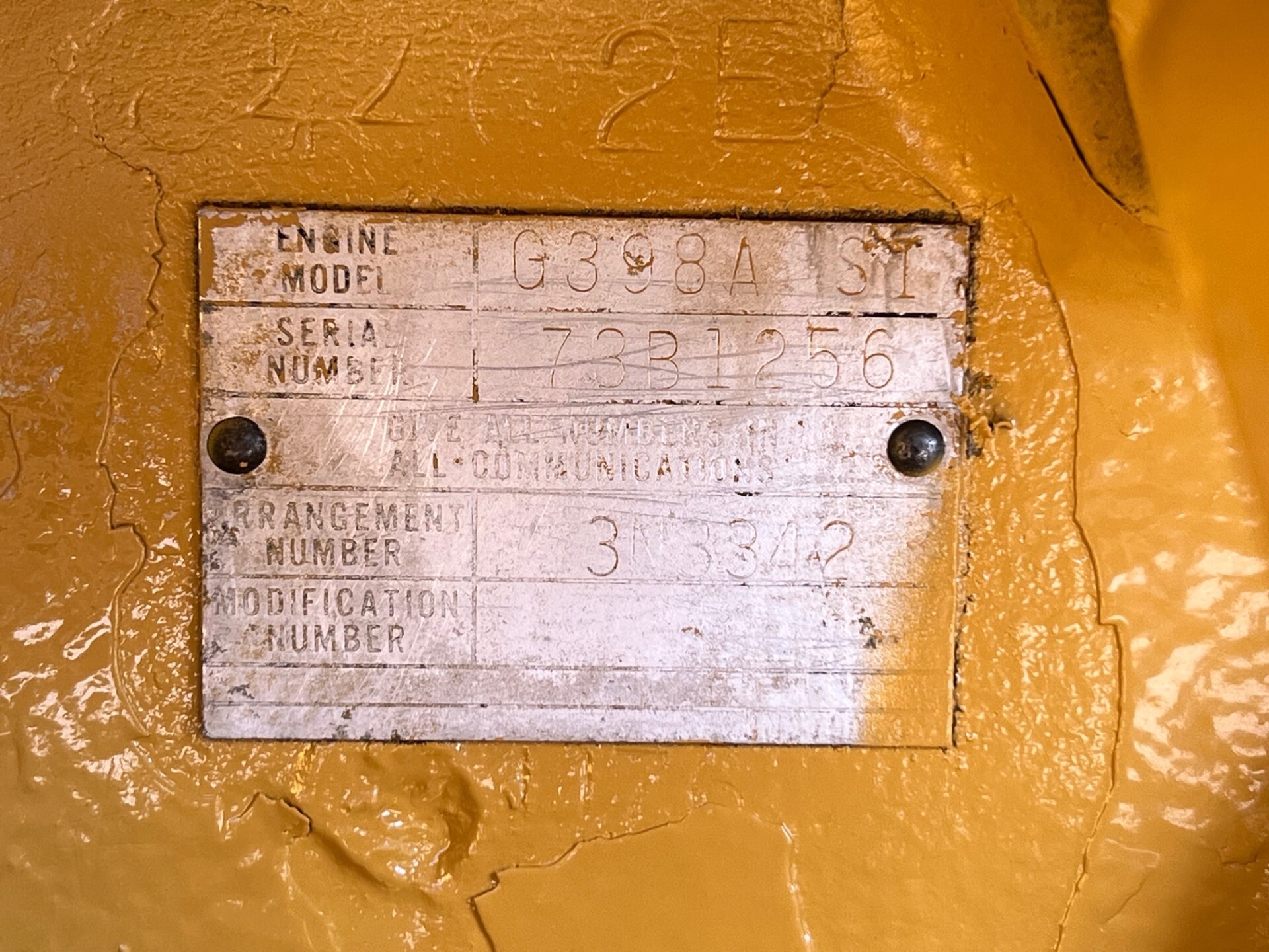 Low Hour Caterpillar G398 Gas Engine 73B1256