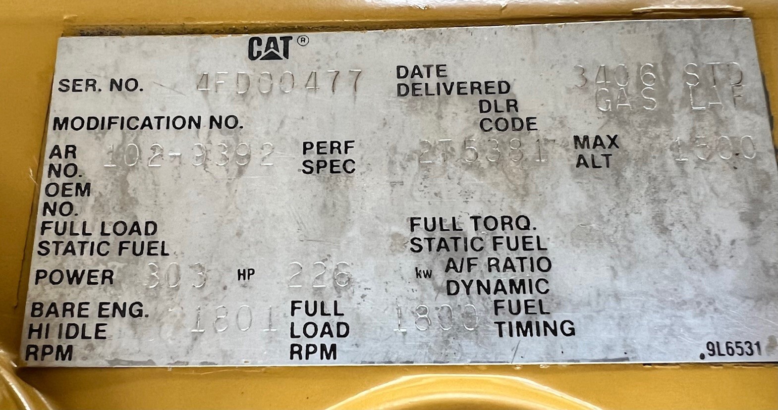Used Caterpillar G3406 Gas Engine 4FD00477