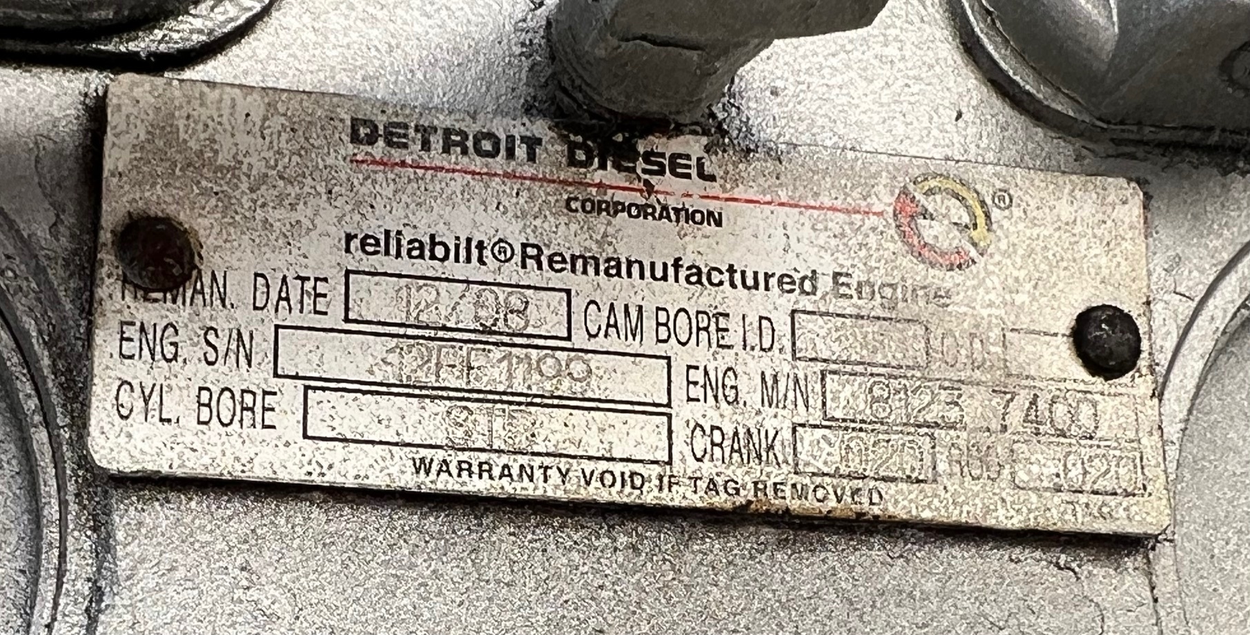 Used Detroit 12V92TT Diesel Engine 12FF1199
