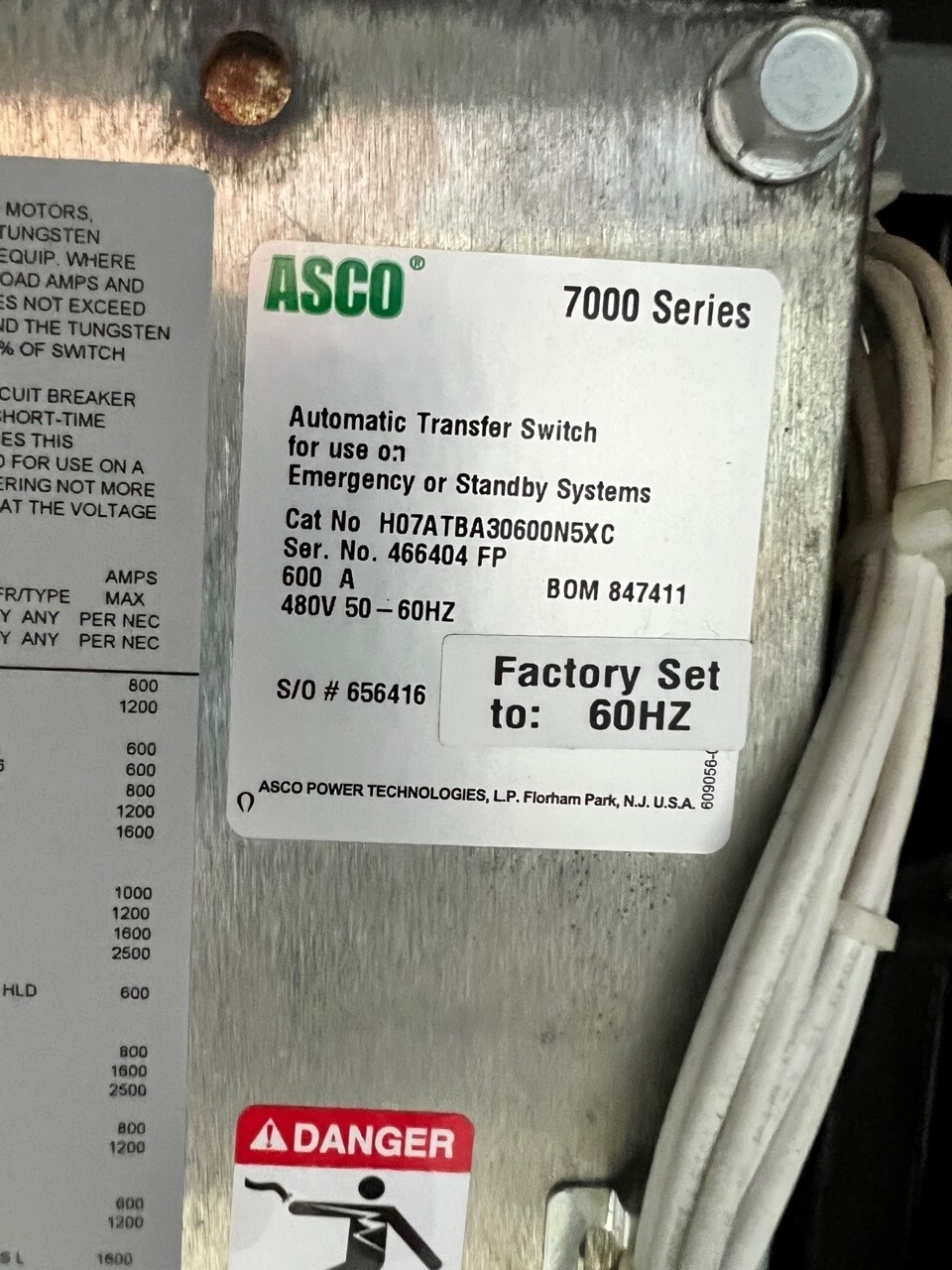 Used ASCO 600amp 480V Automatic Transfer Switch 466404 FP