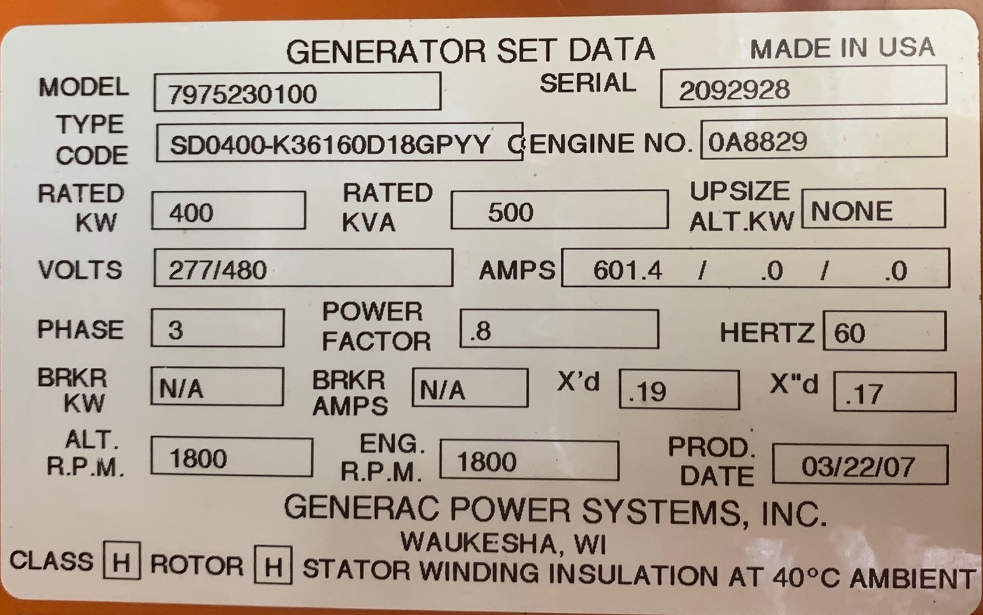 Used Generac 400kW Diesel Generator 400 2092928