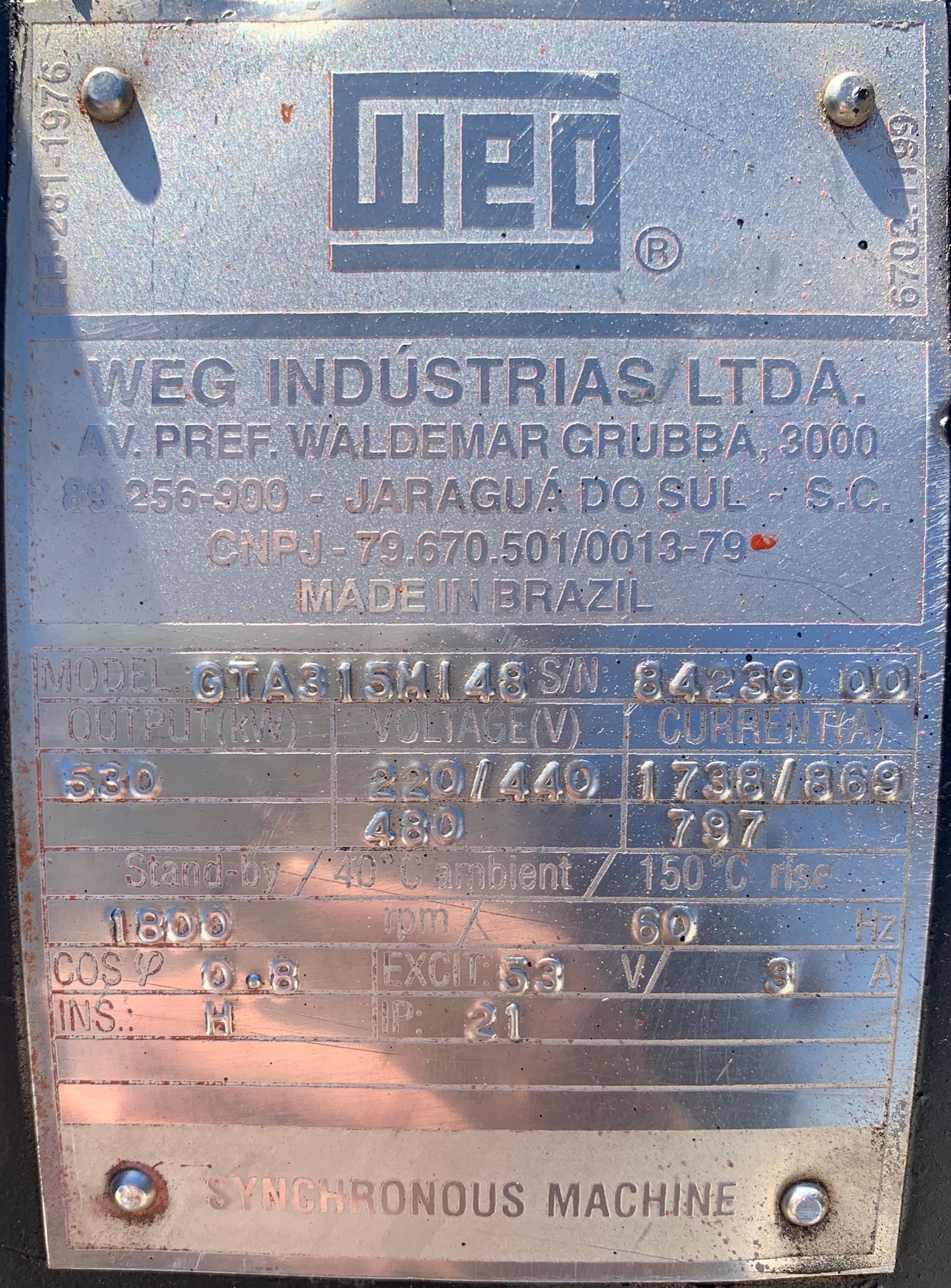 Used WEG 500kW Generator End 500 84239-00