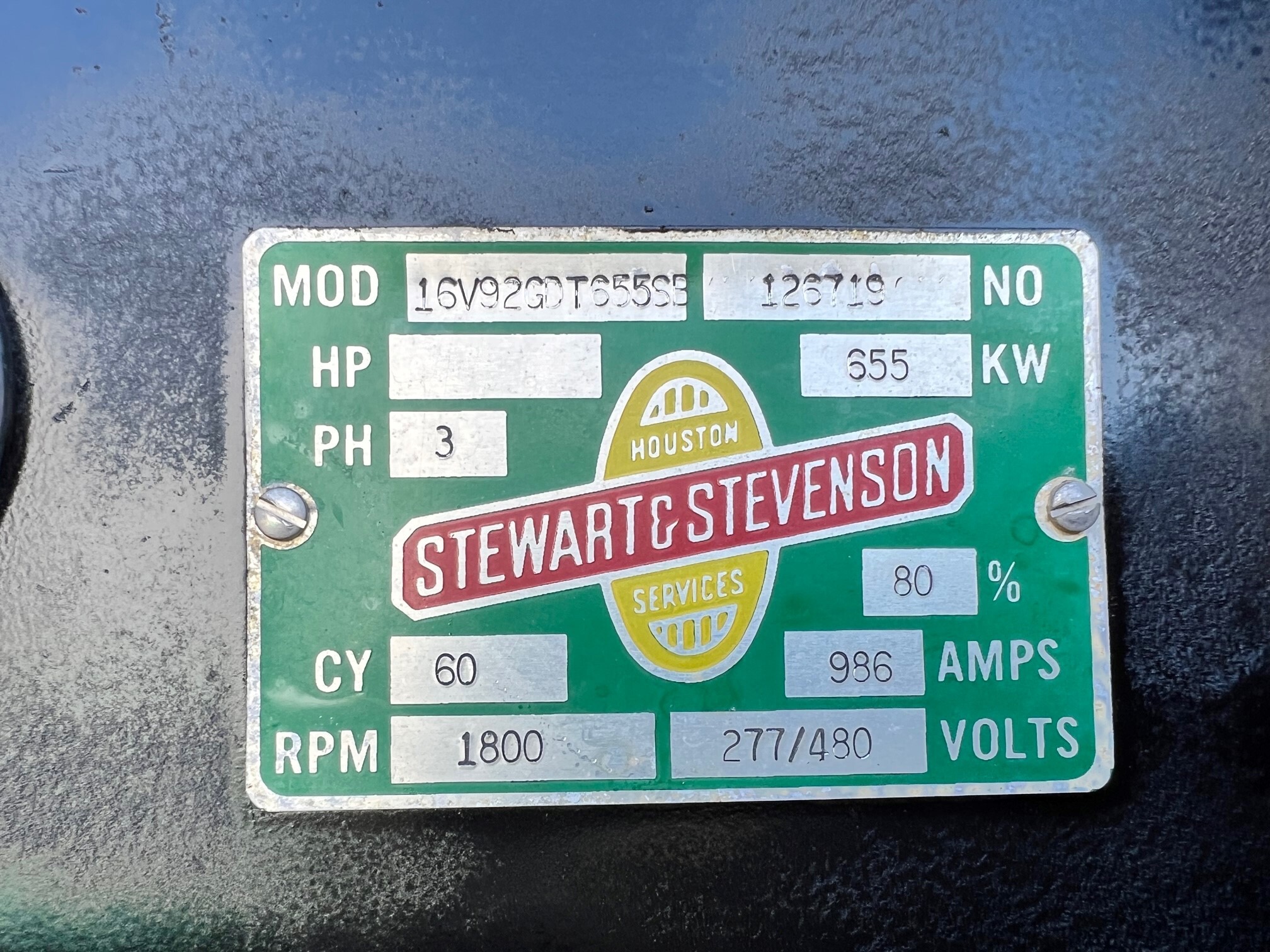 Used Stewart and Stevenson 16V92 Diesel Generator 655 126719