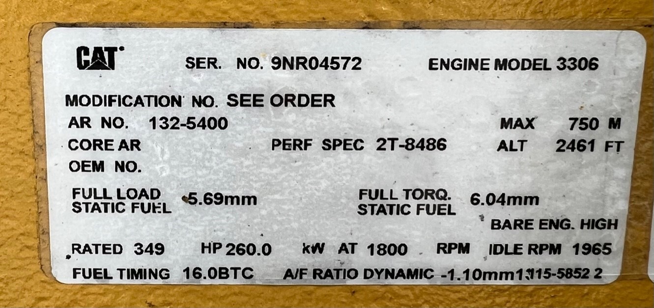 Used Caterpillar 3306 Diesel Generator 230 9NR04572