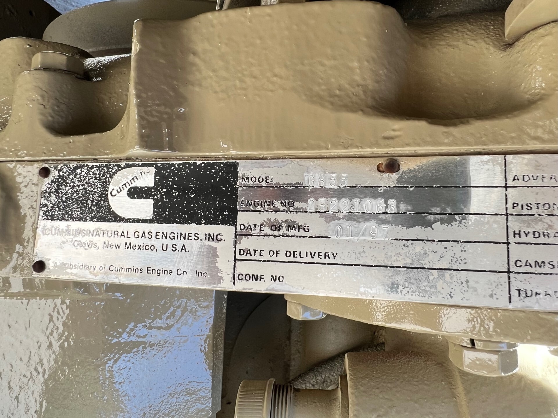 Used Cummins G855 Gas Generator 125 25221063
