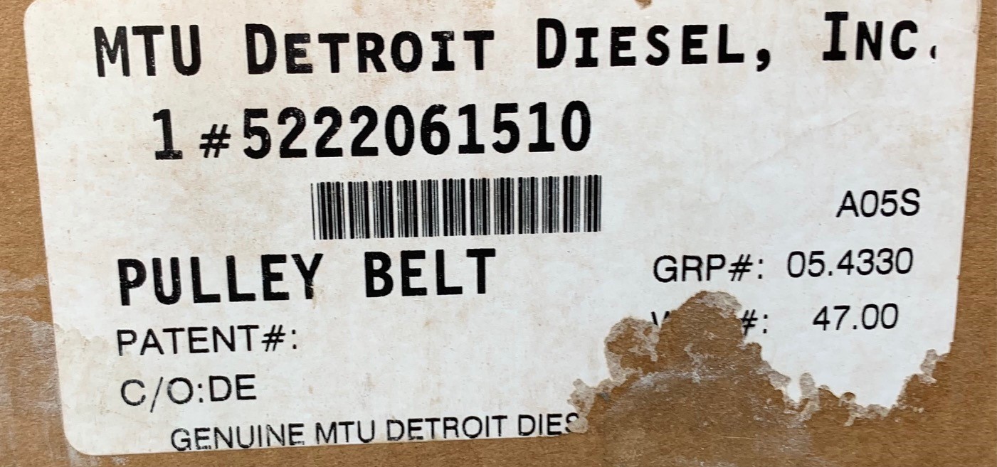 MTU/Detroit Pulley Belt Engine Parts